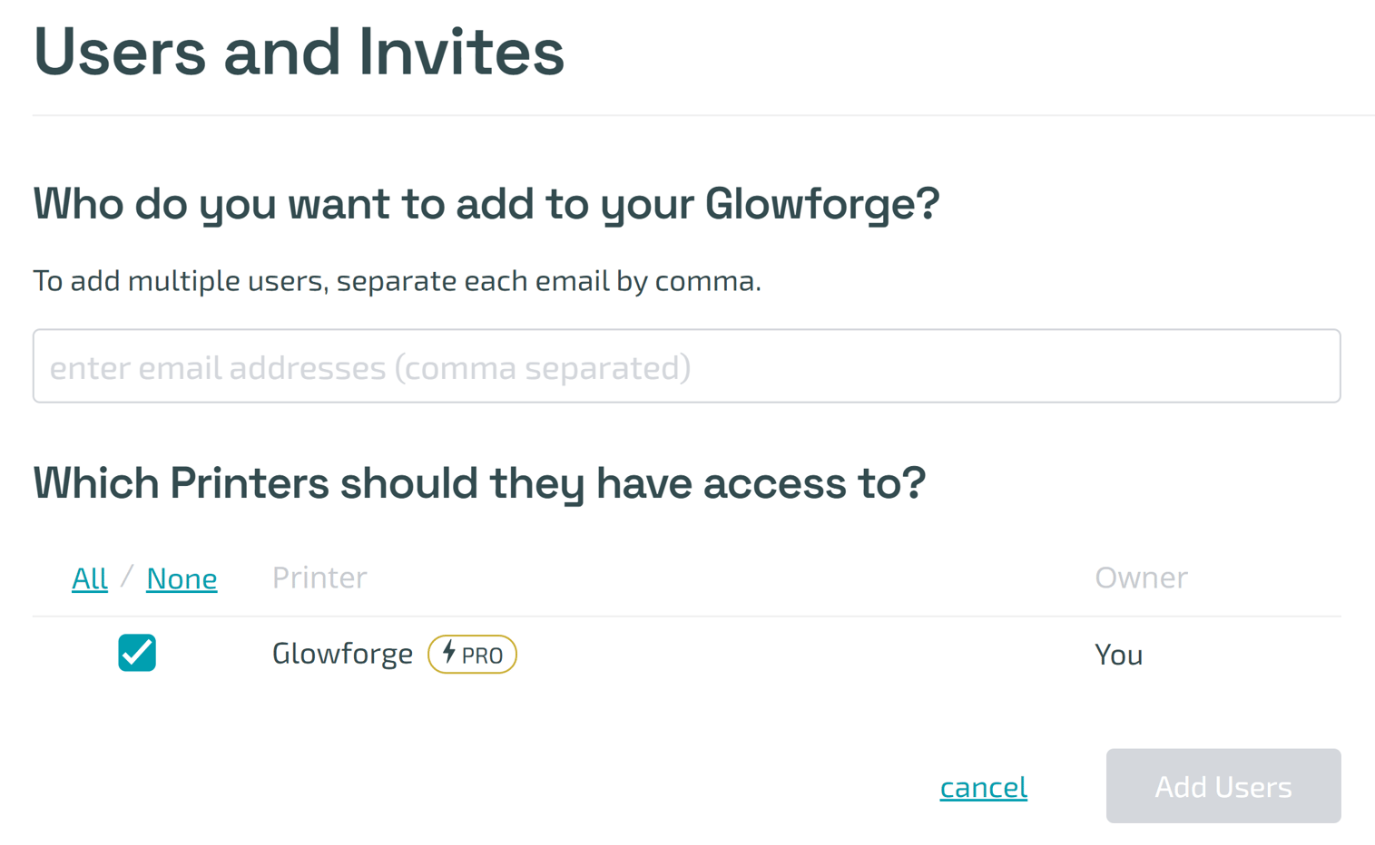 Create Accounts, Share (or Unshare) Your Glowforge